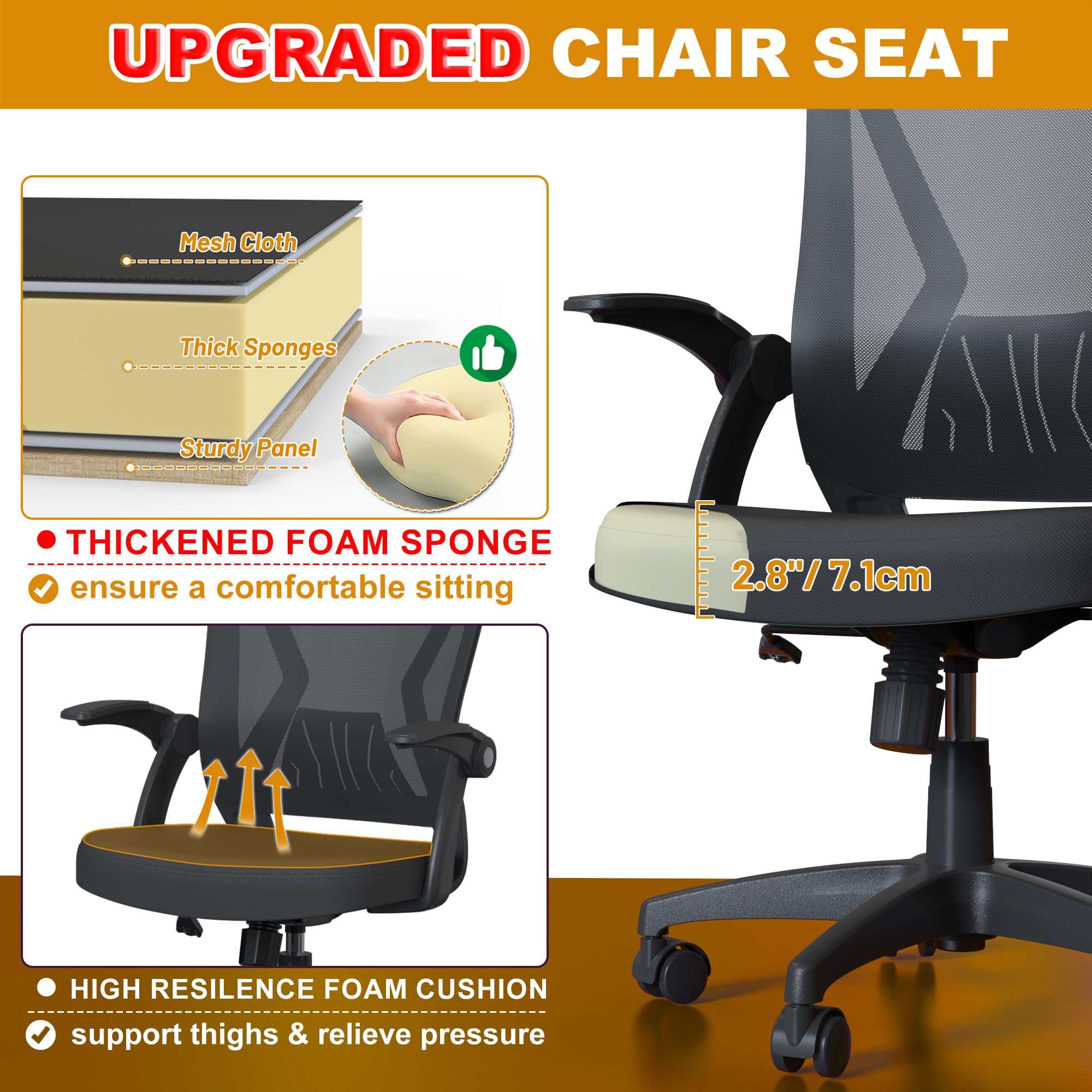 TTD TIANTIANDA Mesh Ergonomic Home Office Computer Desk Chair with Flip Up Armrests and Lumbar Support for Adult