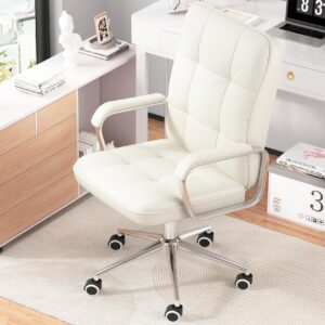 homezeer home office desk chair, swivel computer desk chair with wheels and padded arms, soft leather, adjustable height and tilt (white)