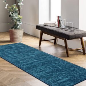 RUGSREAL Solid Kitchen Runner Rug 2x8 Long Hallway Runner Rug Contemporary Area Rug Machine Washable Floor Cover Modern Runenr Rug for Living Room Bedroom, Indigo