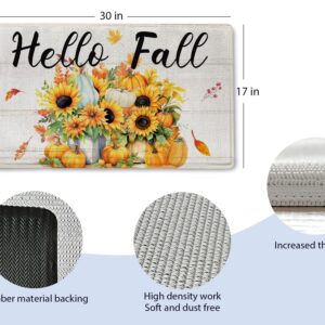 Bnwepo Fall Door Mat Autumn Doormats, Fall Welcome Mat, Hello Fall, Kitchen Mat Pumpkin Sunflower House Outdoor Mat, Farmhouse Front Door Porch Outdoor Indoor 17 x 30 Inch