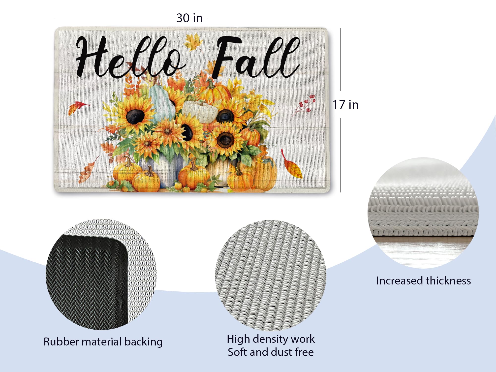 Bnwepo Fall Door Mat Autumn Doormats, Fall Welcome Mat, Hello Fall, Kitchen Mat Pumpkin Sunflower House Outdoor Mat, Farmhouse Front Door Porch Outdoor Indoor 17 x 30 Inch