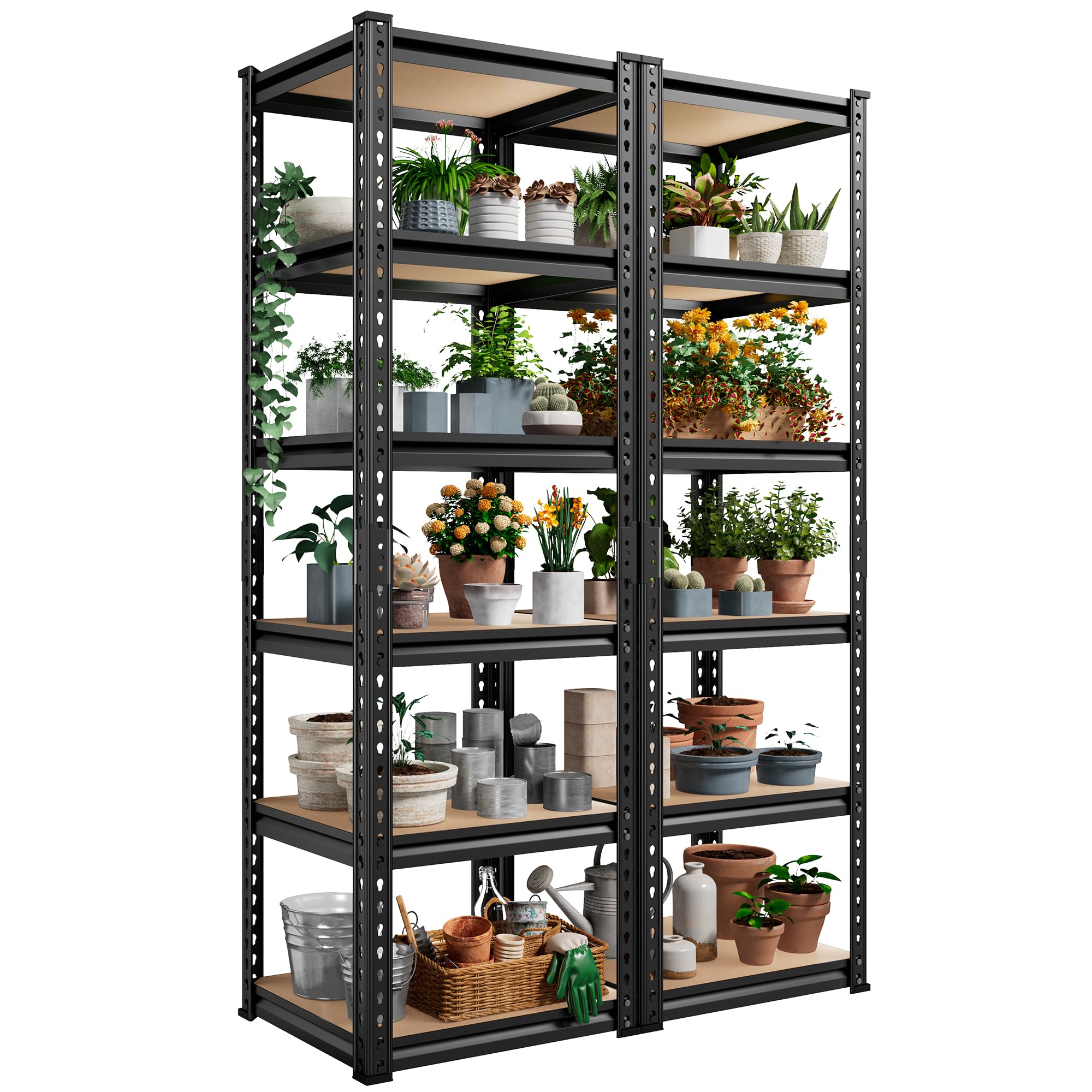 REIBII Storage Shelves, 6 Tier Garage Storage Shelving Units Loads 2250LBS, 72’’H Adjustable Heavy Duty Metal Shelves for Storage Rack for Warehouse Pantry Kitchen Closet,16’’W X16’’D X72’’H