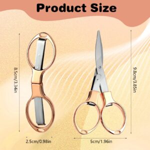 JIEYAO 2 Pcs Folding Scissors, Portable Travel Scissors, Safe Small Scissors Stainless Steel Retractable Mini Scissors Glasses-Shaped Telescopic Cutter for Nursing Home Office Fishing Trip(Rose Gold)