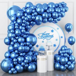 metallic blue balloons different size, 123 packs blue balloons arch kit, pack of 18 12 10 5 inch chrome blue balloons garland for graduation baby shower birthday wedding decoration