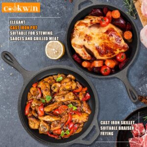 2-in-1 Dutch Oven,Cast Iron Pan(3.4QT) and Cast Iron Skillet(1.6QT) Unite,Cast Iron Pan with Lid,Preseasoned Cast Iron Pots and Pans Set,All-in-One Cast Iron Cookware Set for camping lodge or RV…