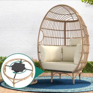 YITAHOME 360° Swivel Egg Chair Outdoor, 400lbs Capacity Oversized Patio Rotating Basket Chair, All-Weather Wicker Egg Lounger Chair for Outside Indoor (Beige)