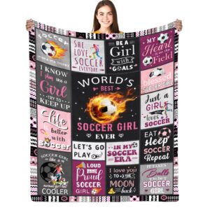 soccer gifts for girls, gifts for soccer lovers, 60"x50" soccer blanket for girls soccer gifts, gifts for soccer players, best soccer girl soft flannel blanket for soccer team girls