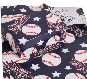 camkuzon reversible baseball wrapping paper for birthday celebration party - 3 large sheets cartoon baseball sports themed gift wrap paper - 27 inch x 39.4 inch per sheet