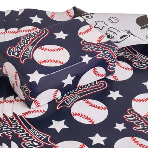 CAMKUZON Reversible Baseball Wrapping Paper for Birthday Celebration Party - 3 Large Sheets Cartoon Baseball Sports Themed Gift Wrap Paper - 27 Inch X 39.4 Inch Per Sheet