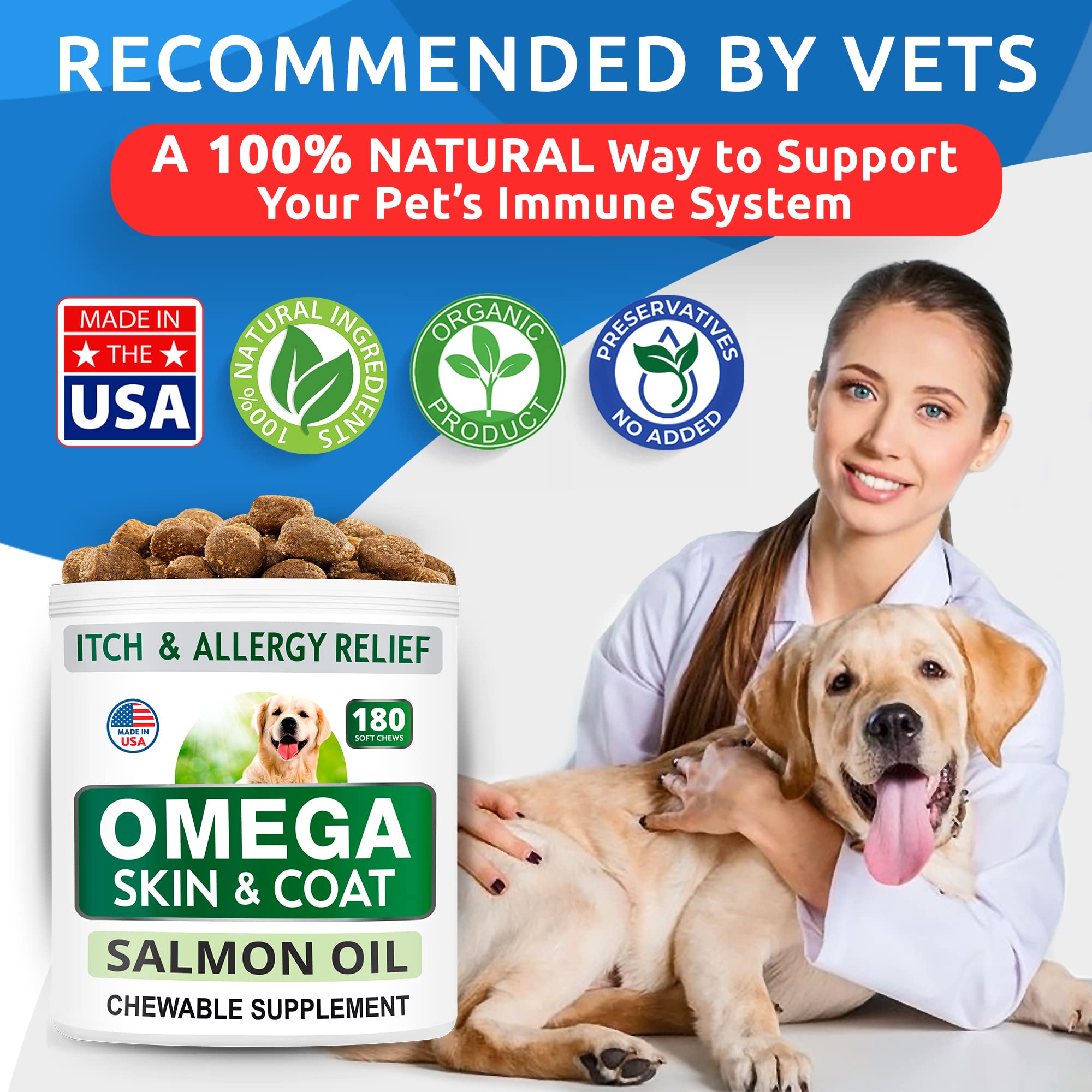 BARK&SPARK Omega 3 for Dogs - 120 Fish Oil Treats for Dogs - Skin and Coat Supplement - EPA & DHA Fatty Acids - Canine Salmon Oil - Krill