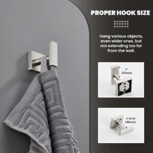 Suyar Bathroom Towel Hook Brushed Nickel, 304 Stainless Steel Bath Robe Clothes Holder, Hand Dish Towel Hanger for Kitchen Cabinet, Wall Mounted