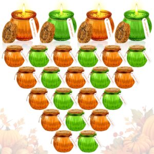 mtlee 24 pcs fall candles bulk pumpkin shaped thanksgiving candles with lid and 24 diy sticker pumpkin ghost candle bulk for fall autumn housewarming party decoration gift(green, yellow)