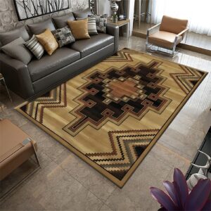 pdenzg aztec area rug，6x8ft, southwest tribal living room bedroom rug， native american indian indie rug，suitable for bedroom, living room, dining room entrance anti-slip and machine washable