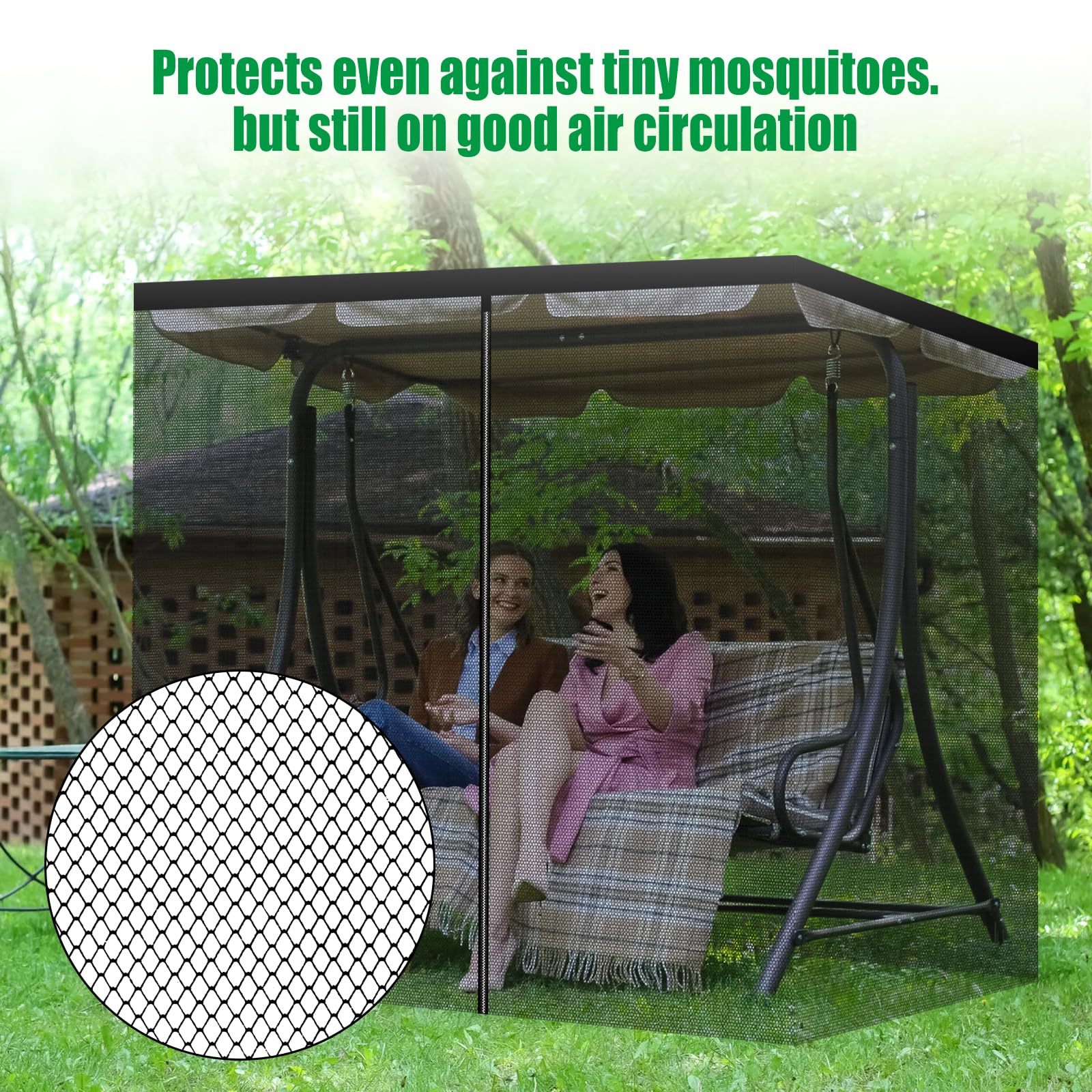 Yuqutum Patio Swing Mosquito Netting, Mosquito Netting for Patio, Mesh Screen with Zipper Opening and Roof Waterproof Tent, Porch Swing Net, 3 Seater 125x185x205cm