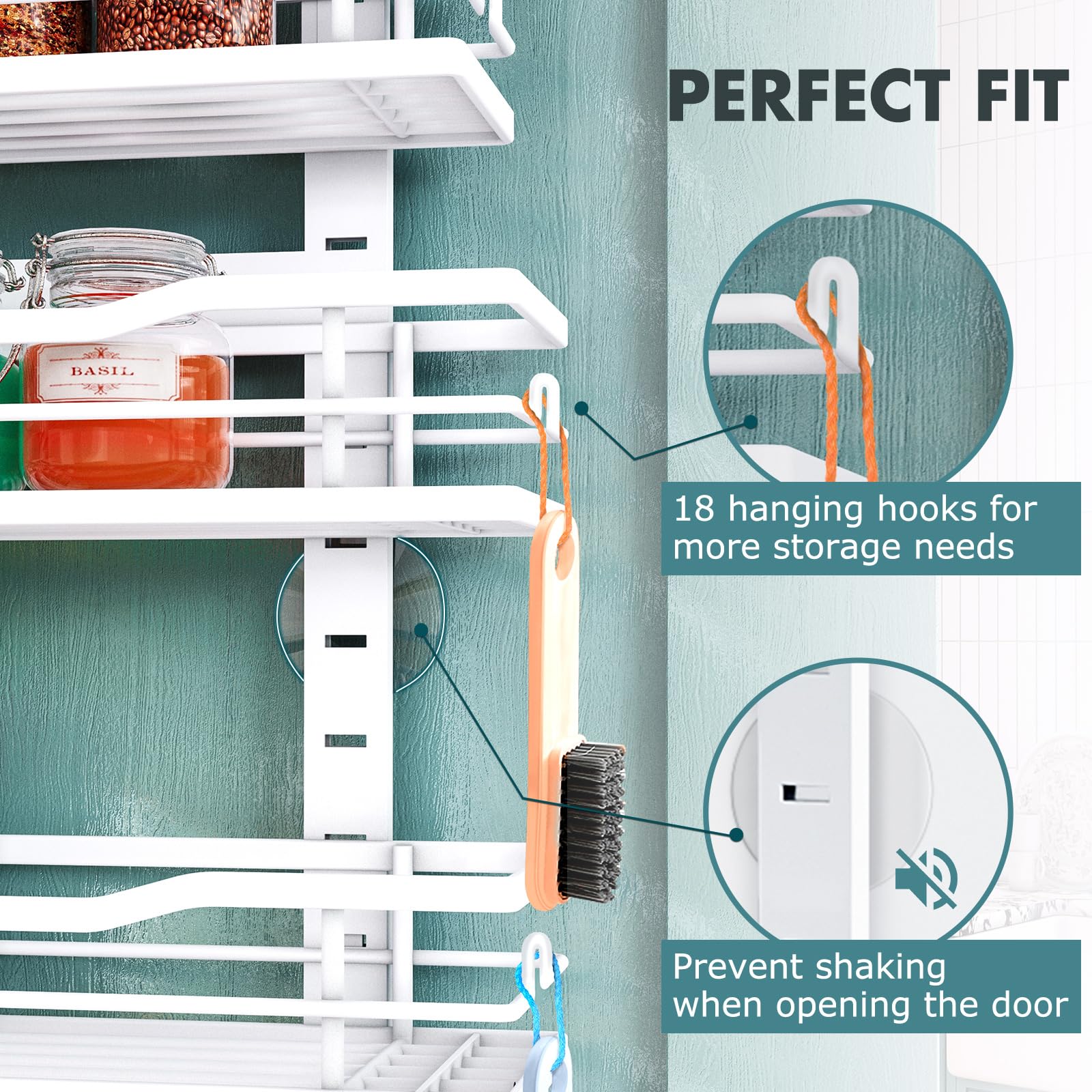 Eastherry Over The Door Pantry Organizer，6-Tier Over The Door Organizer with Adjustable Basket，Metal Hanging Pantry Organizers and Storage for Kitchen, Back of Door Seasoning Rack (White)