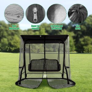 Yuqutum Patio Swing Mosquito Netting, Mosquito Netting for Patio, Mesh Screen with Zipper Opening and Roof Waterproof Tent, Porch Swing Net, 3 Seater 125x185x205cm