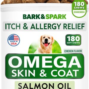 BARK&SPARK Omega 3 for Dogs - 120 Fish Oil Treats for Dogs - Skin and Coat Supplement - EPA & DHA Fatty Acids - Canine Salmon Oil - Krill