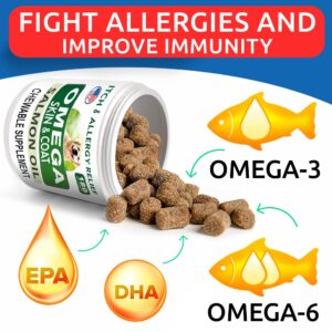 BARK&SPARK Omega 3 for Dogs - 120 Fish Oil Treats for Dogs - Skin and Coat Supplement - EPA & DHA Fatty Acids - Canine Salmon Oil - Krill