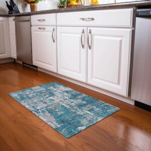 Addison Rugs Chantille ACN1008 Teal 1'8" x 2'6" Indoor Outdoor Area Rug, Easy Clean, Machine Washable, Non Shedding, Bedroom, Entry, Living Room, Dining Room, Kitchen, Patio Rug