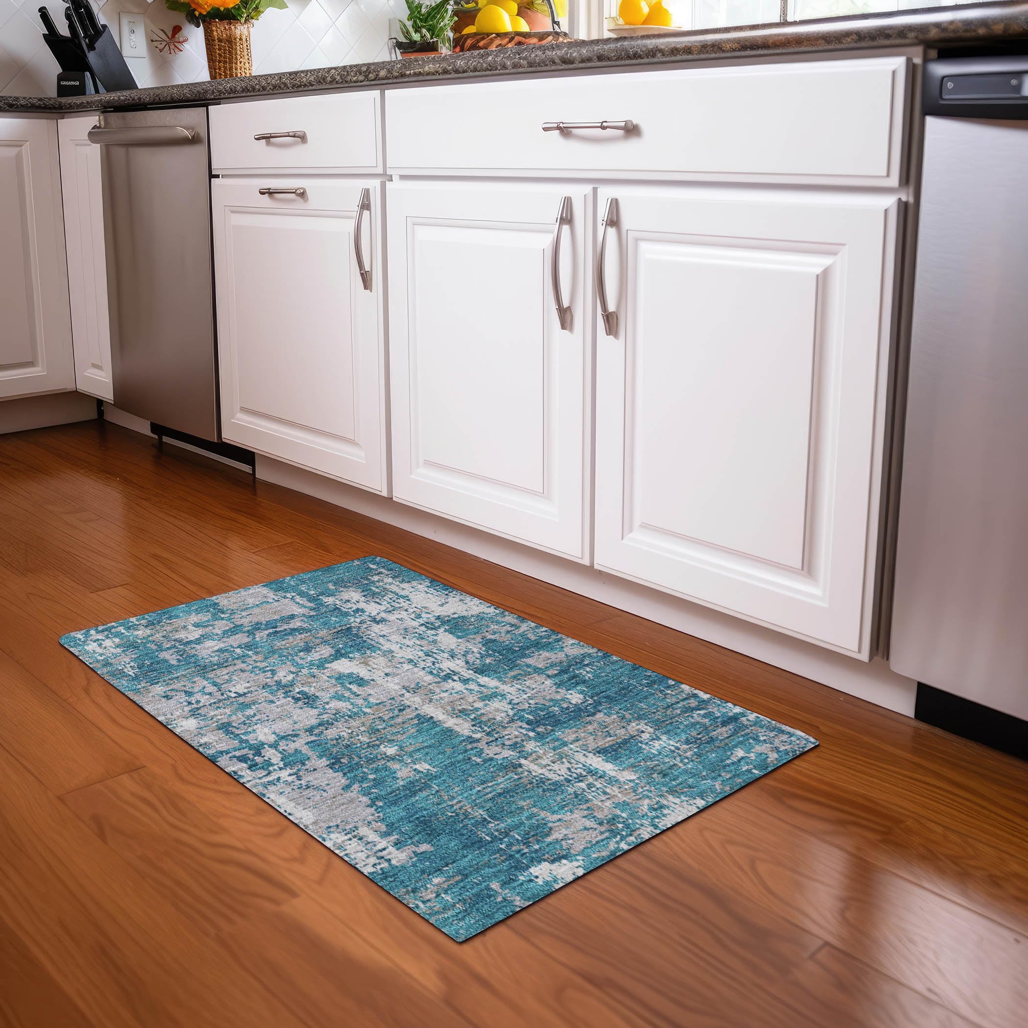 Addison Rugs Chantille ACN1008 Teal 1'8" x 2'6" Indoor Outdoor Area Rug, Easy Clean, Machine Washable, Non Shedding, Bedroom, Entry, Living Room, Dining Room, Kitchen, Patio Rug