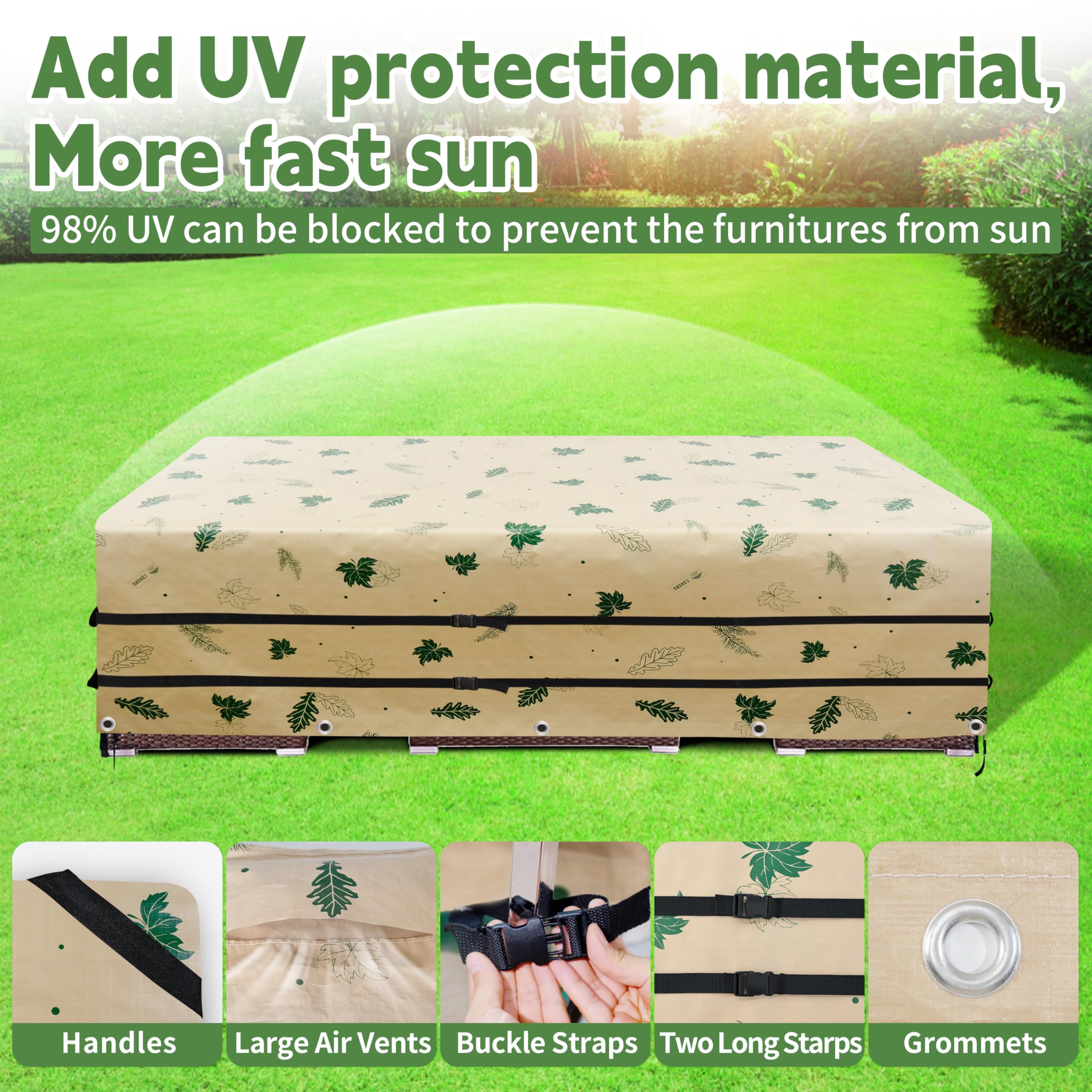 Patio Furniture Covers Outdoor 100% Waterproof 84''L*44''W*28''H furniture covers waterproof outdoor table and chairs set covers Upgraded Fastener Four-sided Buckle Straps Bottom fixing grommets