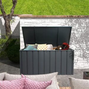 Senyuzhilan 100 Gallon Outdoor Storage Deck Box Waterproof, Large Patio Storage Bin for Outside Cushions, Throw Pillows, Garden Tools, Lockable (Dark Gray)