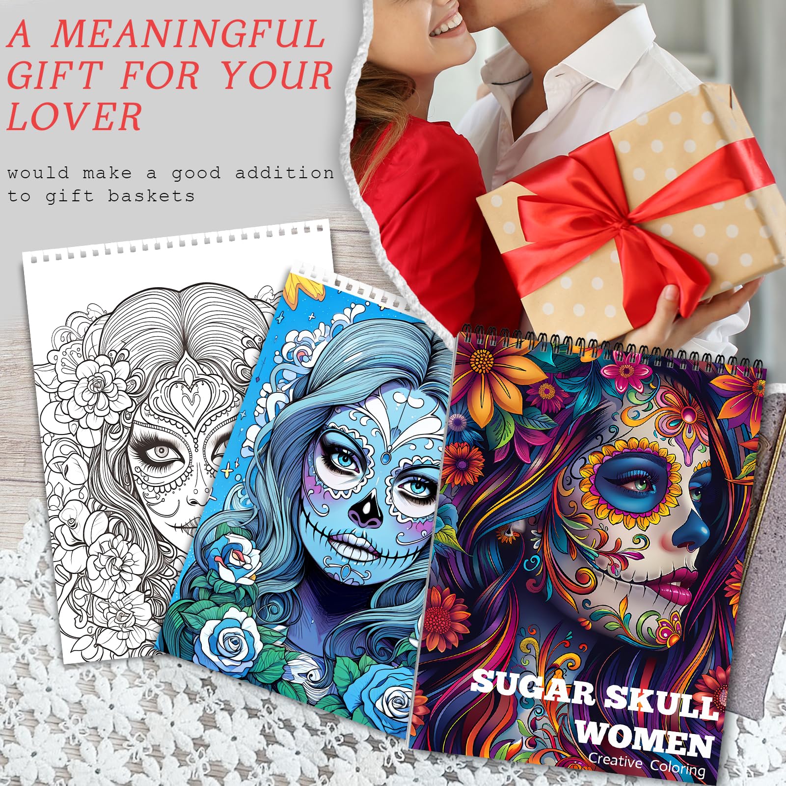 Sugar Skull Women Coloring Book for Adult Women Relaxation, Spiral Bound, Printed Single-Sided, Anxiety and Depression 24 Pages Coloring Book Arts and Crafts Sugar Skull Gift for Adult Women