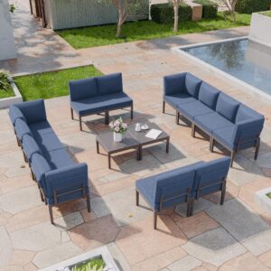 rtdtd 14-piece patio furniture set metal conversation sectional set with coffee table and thick cushion modern style outdoor patio sofa set suitable for patio, backyard and deck(navy blue)