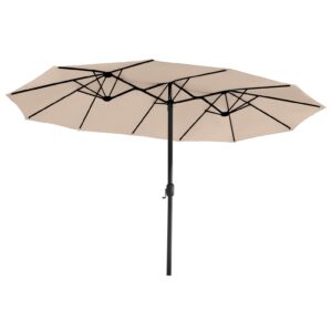 15ft large patio umbrella, outdoor double-sided market umbrella with crank handle, patio table umbrella, pool umbrella, brown