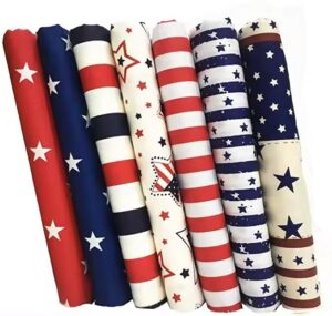 amornphan 7pcs 4th of july cotton fabric squares patriotic american flag strips decoration print quilting bundles fat quarters for diy craft sewing patchwork needlework 16x20 inches