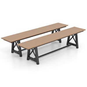 tangkula 6 ft hdpe outdoor bench, extra long patio picnic bench for 3-4 people, 1100 lbs weight capacity, patio dining bench, outdoor backless bench for garden, porch, lawn, backyard & park (2, brown)