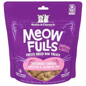 stella & chewy's meowfulls freeze dried cat treats whitefish & salmon recipe, 1.5 oz bag