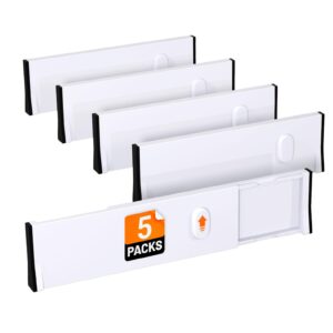 roomhacks 5 pack drawer dividers for clothes, 11-19" expandable dresser organizers for bedroom & office, plastic adjustable drawer dividers organization for kitchen & bathroom storage