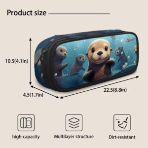 Cugasmaru Sea Otter Pencil Case for Boys Elementary Pencil Case for Kids Modern Pencil Pouch Portable Pencil Bag with Zipper