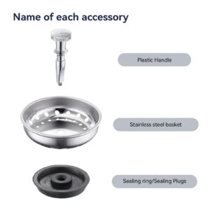 ADKADI 2 Pack Kitchen Sink Strainer and Stopper Combo - Stainless Steel Basket with Plastic Knob and Rubber Stopper Bottom, Fits Standard 3-1/2 Inch Drains