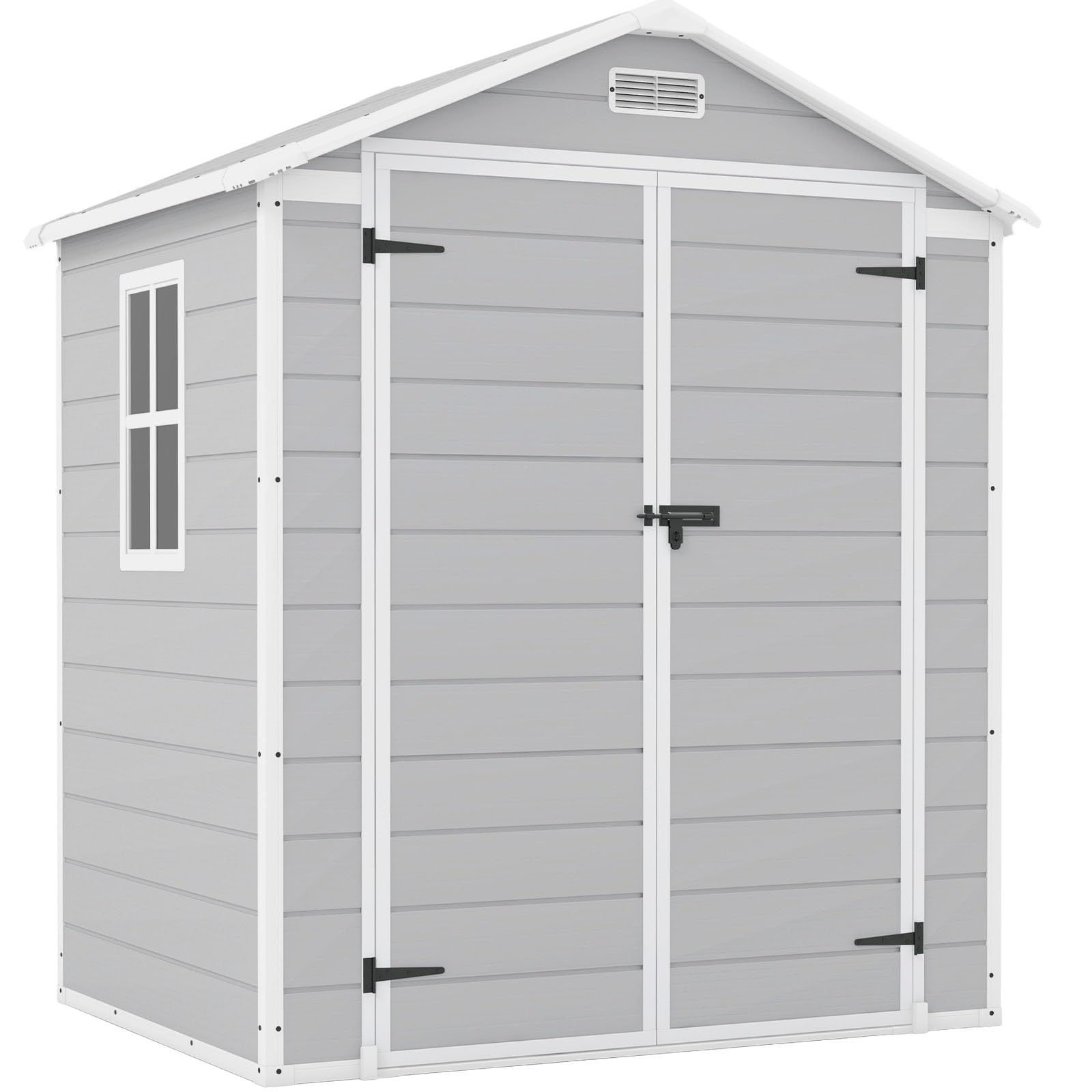 Patiowell 6x4 FT Plastic Outdoor Storage Shed-Perfect to Store Patio Furniture, GardenTools Bike Accessories, Beach Chairs and Lawn Mower, White & Grey