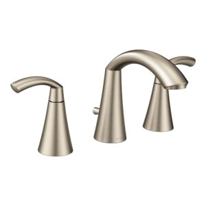 moen tv6173bn glyde two-handle high arc widespread bathroom sink faucet for 3-hole setups with valve included, brushed nickel