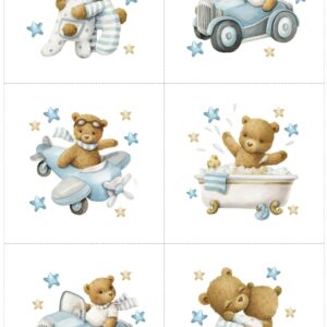 UNIQUE Baby Bear Fabric Panel Set (6 Panels, 12x12in Each), Quilting Panels, Baby Quilt Panels, Cotton Baby Panels, Blanket Panel, Cotton Fabric Panels for Quilting