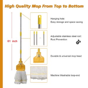 Commercial Mop Heavy Duty Industrial Cotton Mop, 61 inch Metal Commercial Mop Stick for Home, Garage,Office, Workshop, Warehouse Floor Cleaning, 1 Pack