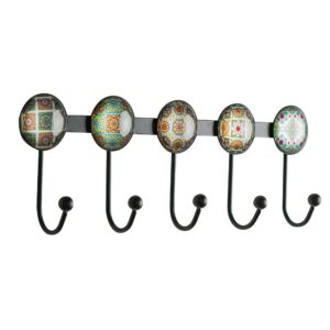 banllis boho coat rack wall mounted with 5 hooks, forest theme mandala pattern decorative wall hooks for hanging hat, key, towel, purse, bag, and robe - for entryway, bathroom, and kitche