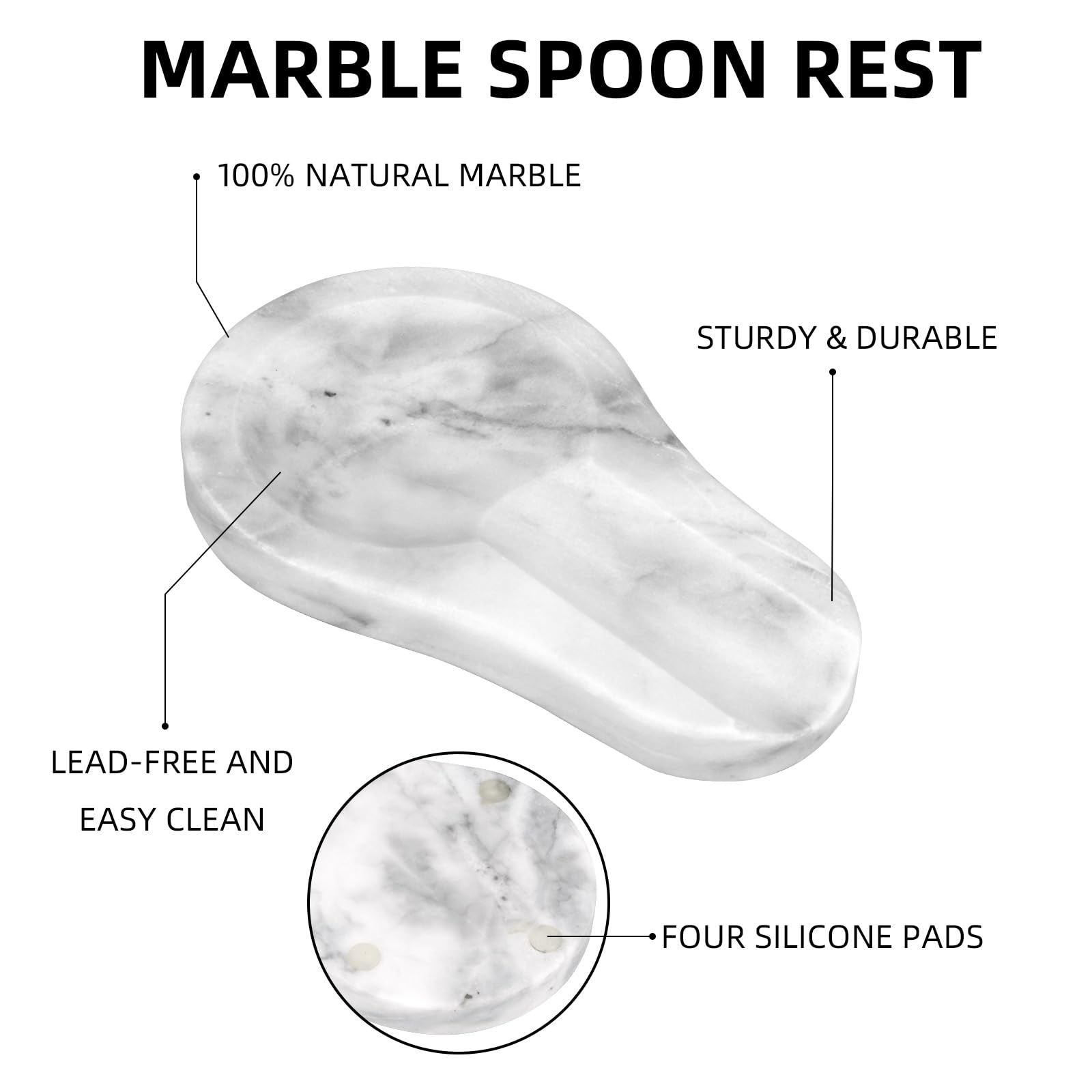 HESHIBI Marble Spoon Rest for Kitchen Stove Countertop, Marble Utensil Holder, Perfect for Spatula, Ladle, Fork (1, Light Grey)