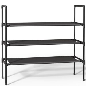 sakugi shoe rack - 3-tier shoe organizer w/upgraded oxford cloth, sturdy shoe storage shelf w/metal frame, stackable shoe rack for closet, space-saving shoe rack for entryway, black, x-large