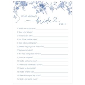 24 blue vintage floral bridal shower games (who knows bride best)