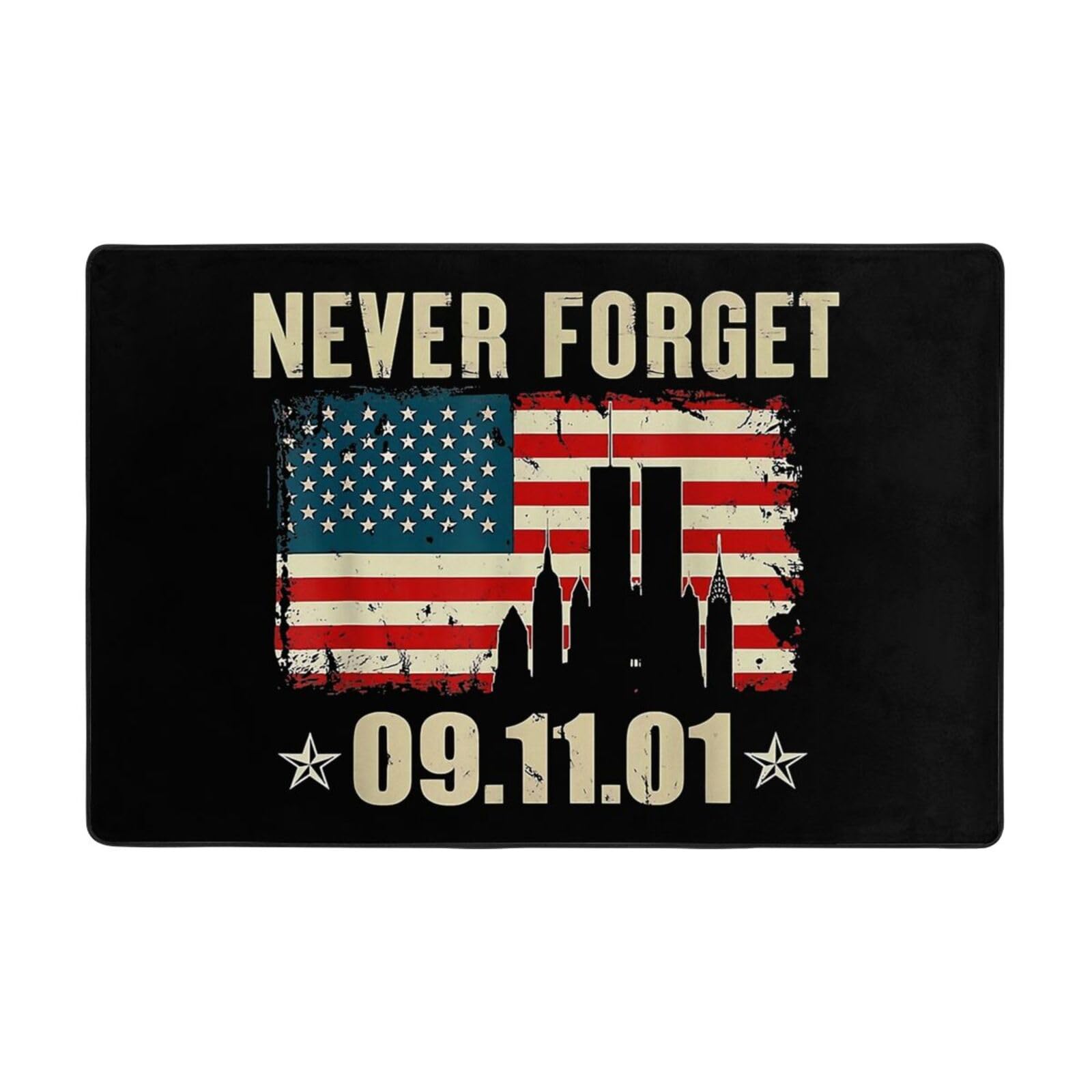 HYYTNHJSD Never Forget 911 Area Rug Anti-Slip Floor Mat 36"x24" for Family Living Room and Bedroom