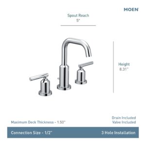 Moen Gibson Matte Black Two-Handle High Arc Widespread Bathroom Sink Faucet for 3-Hole Setups with Valve Included, TV6142BL