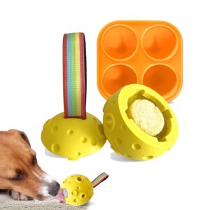 baitedelai dog chew toys,treat tray for frozen dog food,long-lasting durable fillable dog treat dispensing dog toy,freezable fillable rubber dog toys with silicone treat tray (yellow&treat mold)