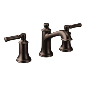 moen dartmoor oil-rubbed bronze two-handle high arc widespread bathroom sink faucet for 3-hole setups with valve included, tv6805orb