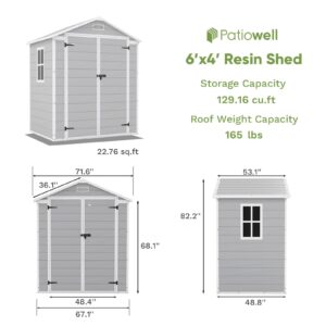 Patiowell 6x4 FT Plastic Outdoor Storage Shed-Perfect to Store Patio Furniture, GardenTools Bike Accessories, Beach Chairs and Lawn Mower, White & Grey