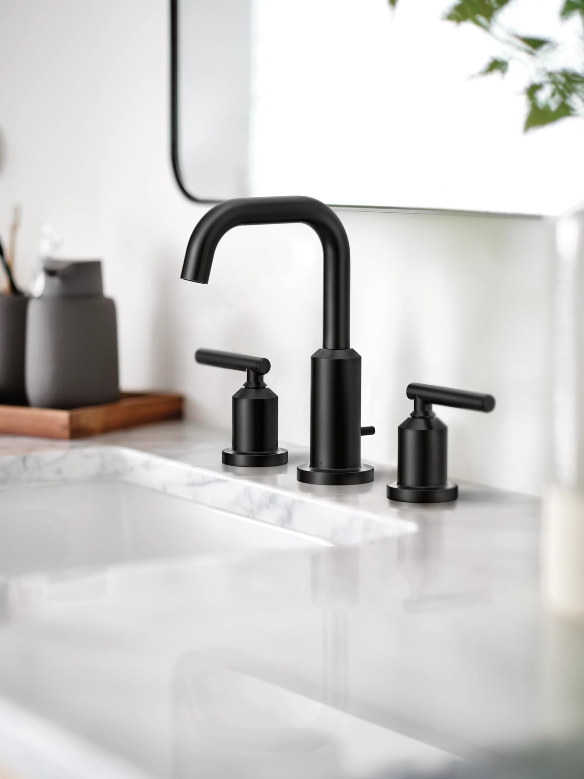 Moen Gibson Matte Black Two-Handle High Arc Widespread Bathroom Sink Faucet for 3-Hole Setups with Valve Included, TV6142BL