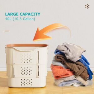 Collapsible Plastic Laundry Basket - Foldable Pop Up Storage Container/Organizer with Handles & Side Container-Space Saving Hamper for Laundry Room,Bathroom,Kids Room,College Dorm